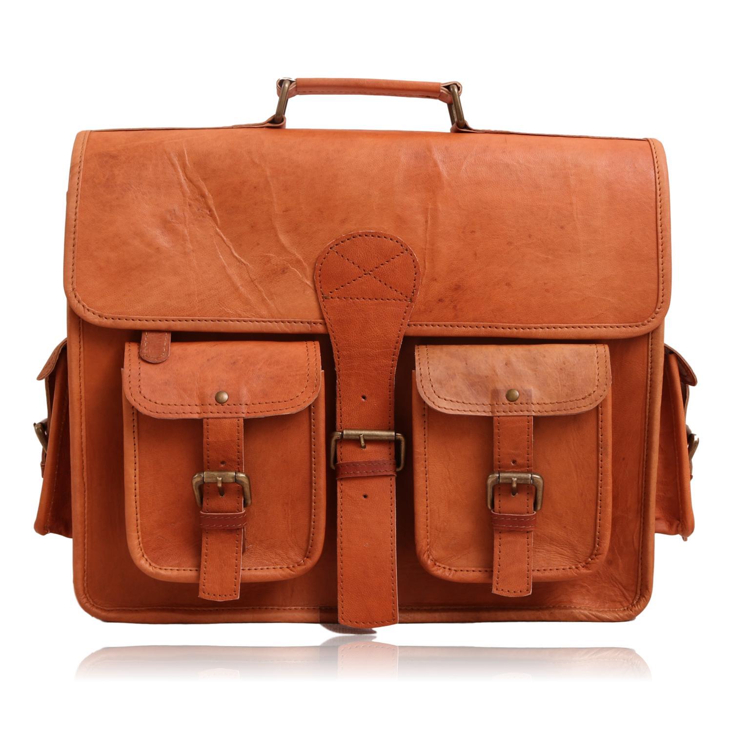 Wellington Leather Light Tan Briefcase Messenger Bag