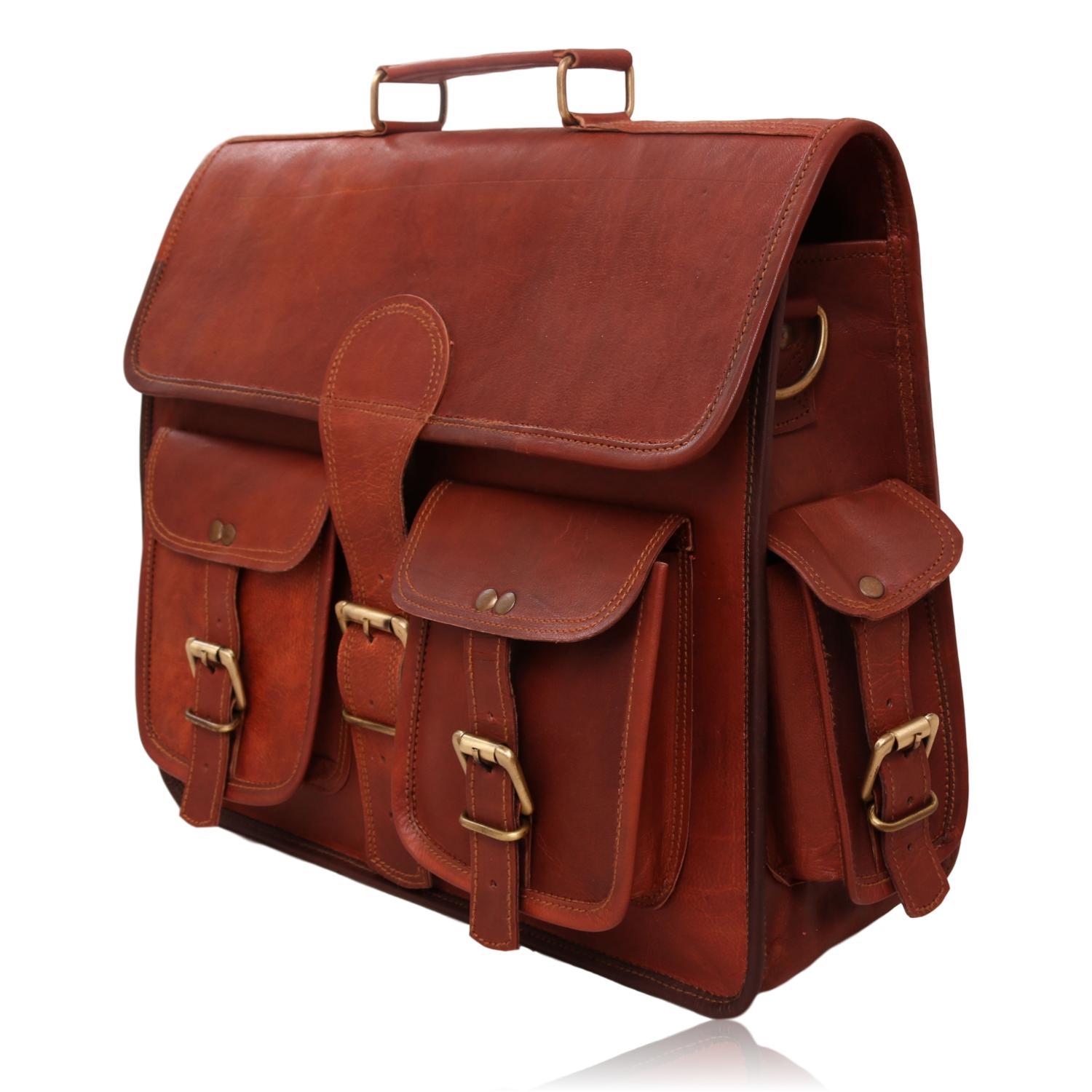 Wellington Leather Multi Pocket Briefcase Messenger Bag