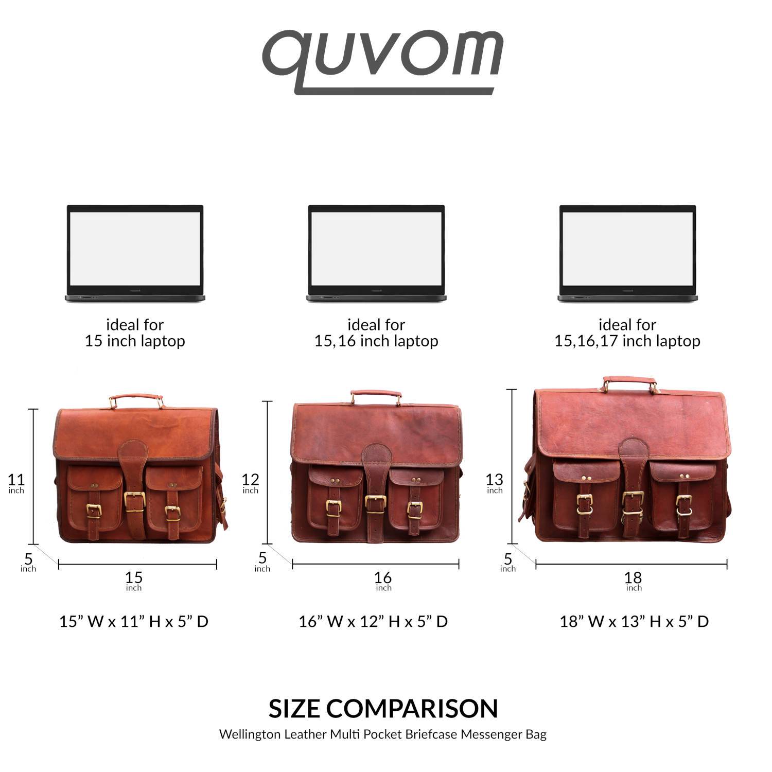 Wellington Leather Multi Pocket Briefcase Messenger Bag