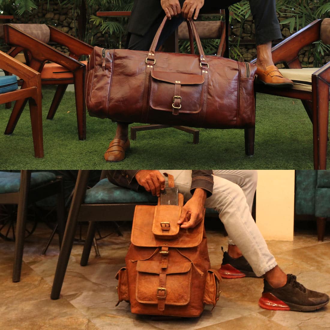 The Boho Tan Brown Rucksack and Duffel Bag Combo | Free Leather ...
