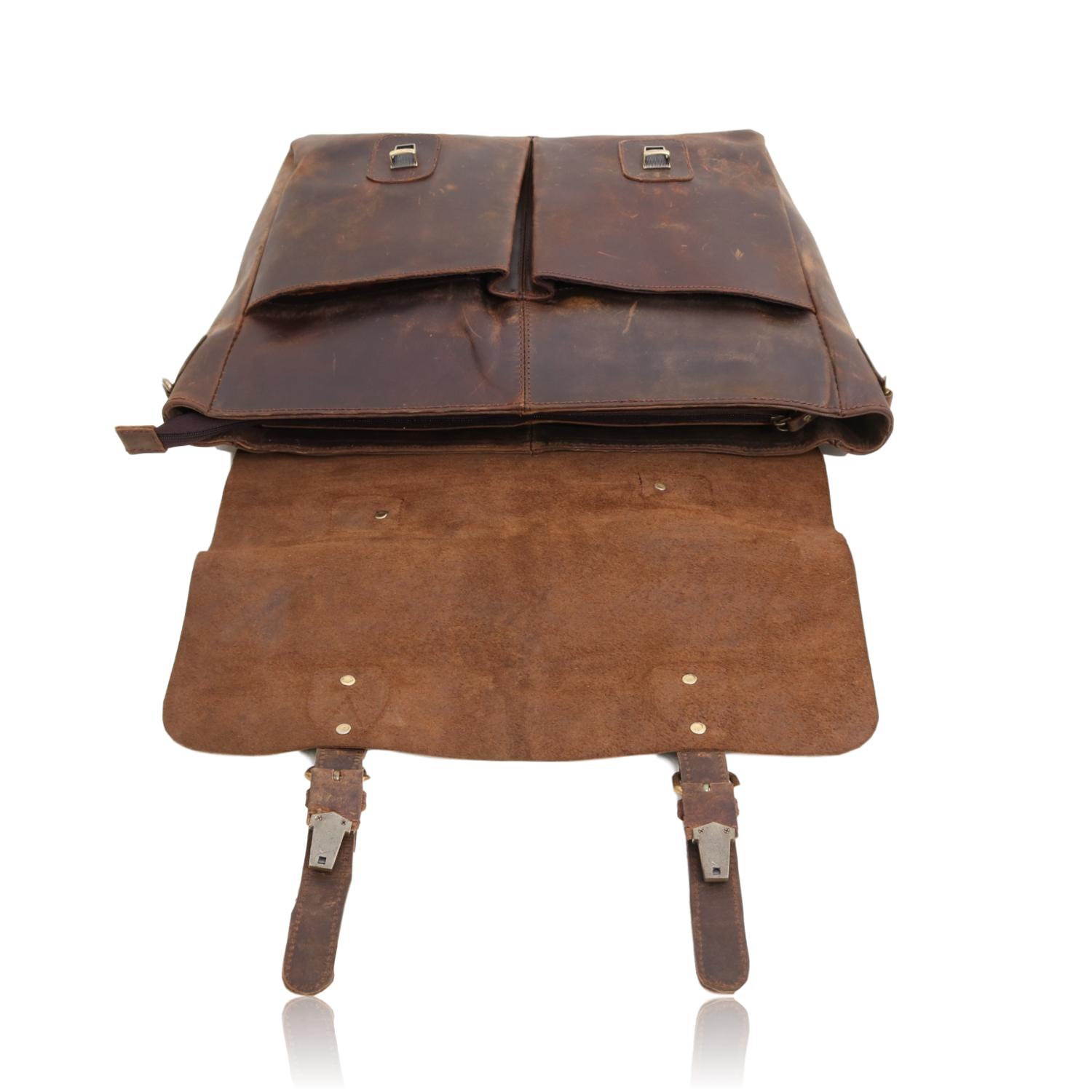 Unisex Dark Rustic Brown Leather Messenger – Quvom.com